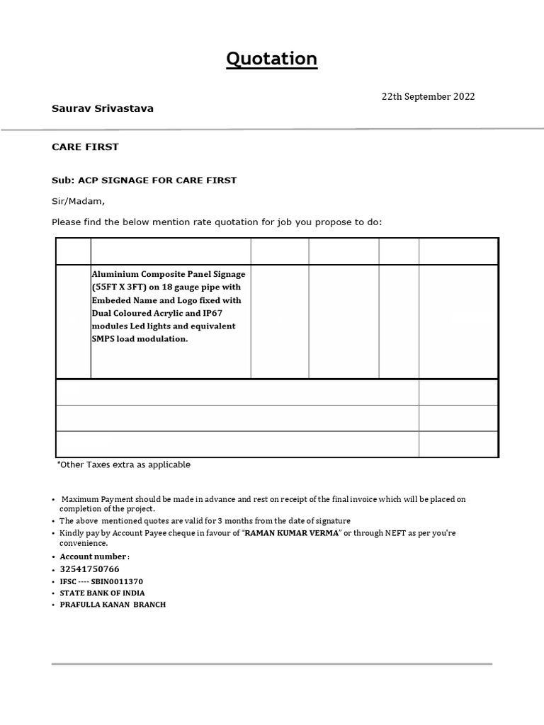 Quotation for ACP Signage Project | PDF