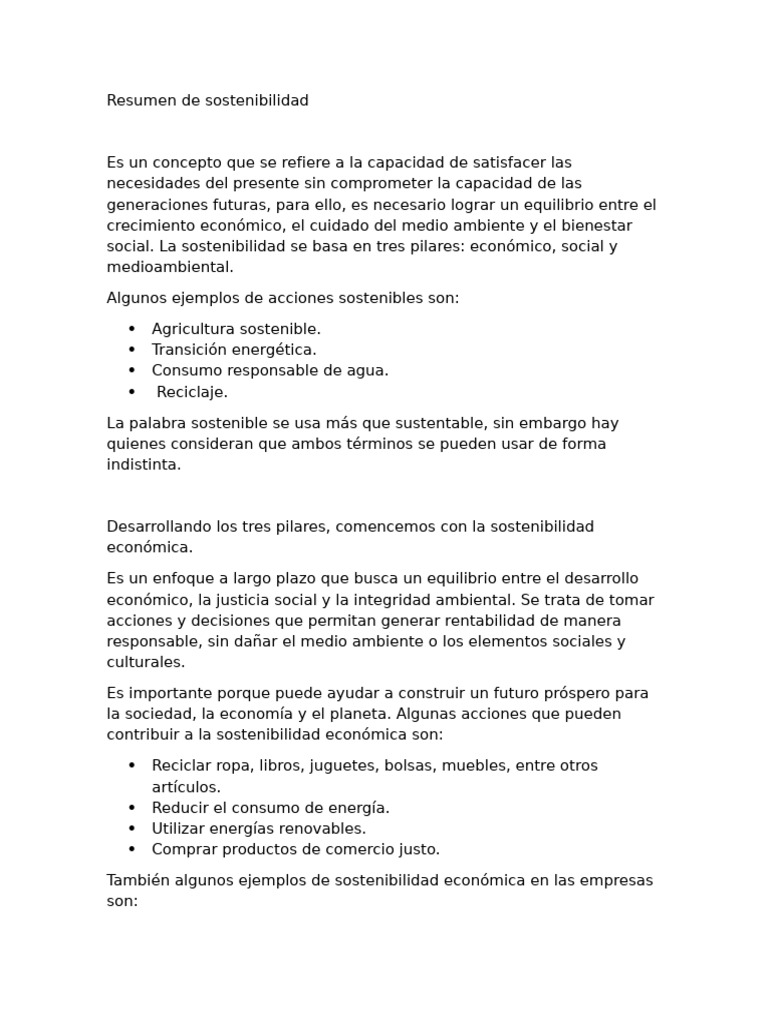 resumen de sostenibilidad | PDF | Sustentabilidad | Economias
