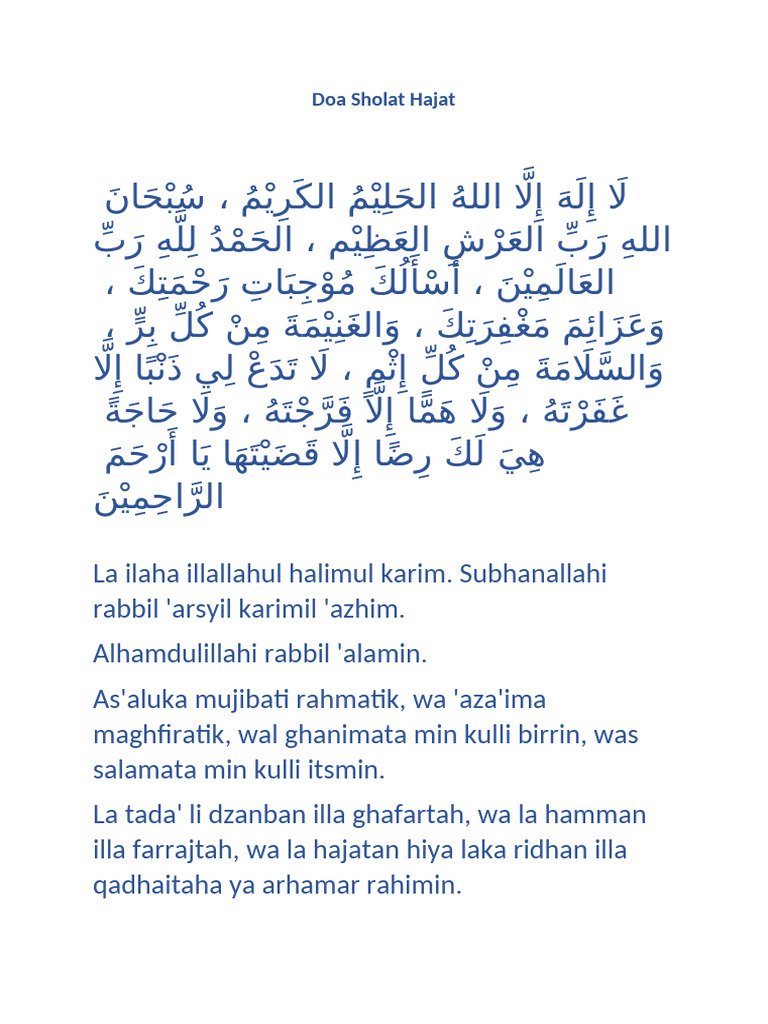 Doa Sholat Hajat: Panduan Lengkap | PDF