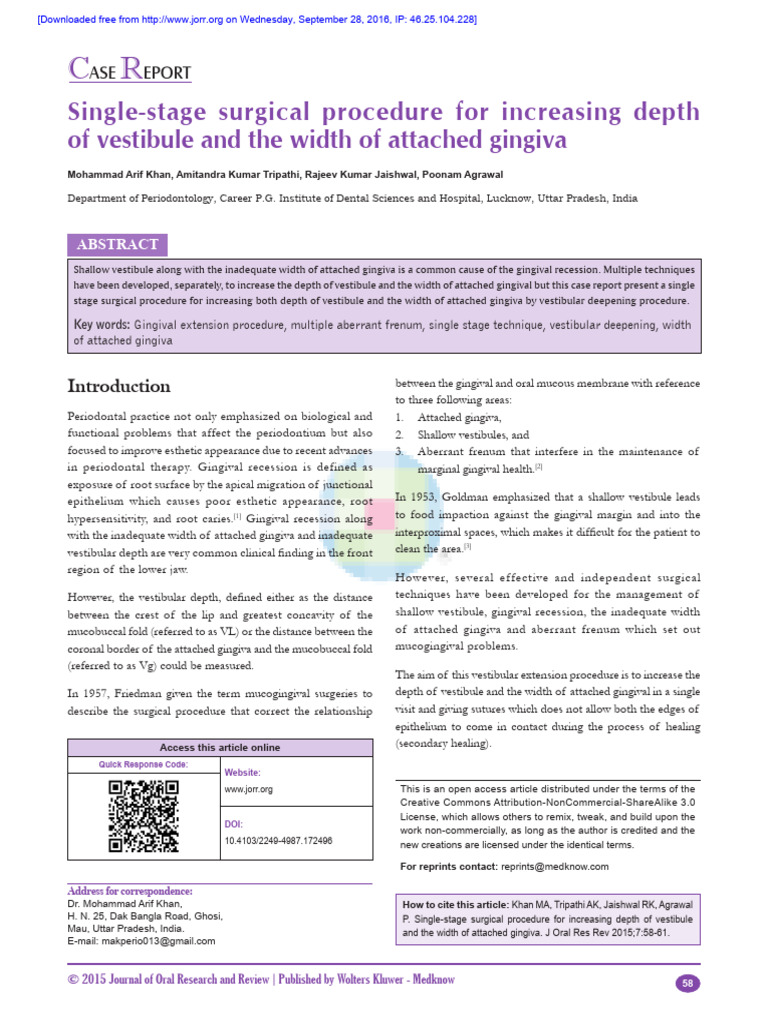 Single-Stage Surgical Procedure For Increasing Dep | PDF ...