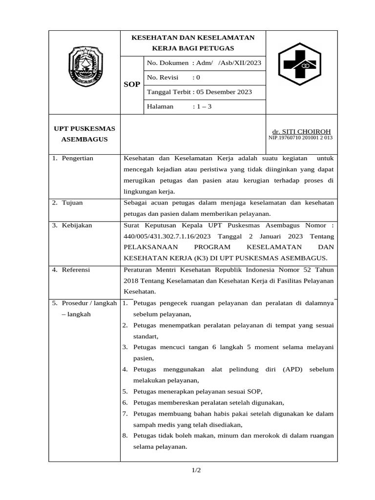 SOP K3 BAGI PETUGAS | PDF