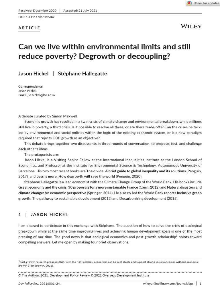 Hickel and Hallegatte 2020_Can we live within environmental limits and still reduce poverty ...