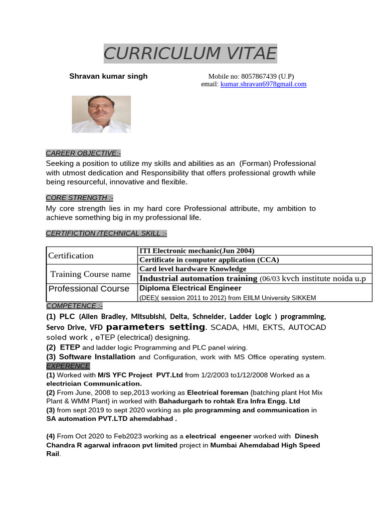 electrical cv 2024 | PDF | Programmable Logic Controller | Electrical Engineering