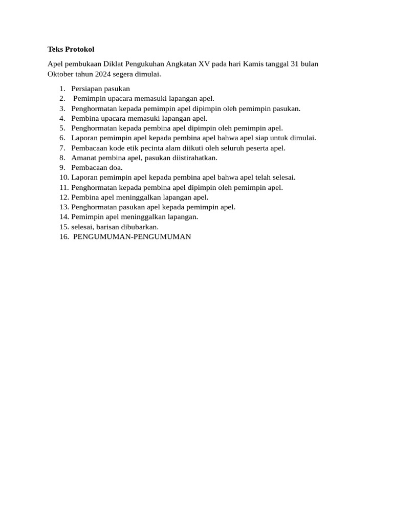 Teks Protokol Diklat BWN | PDF