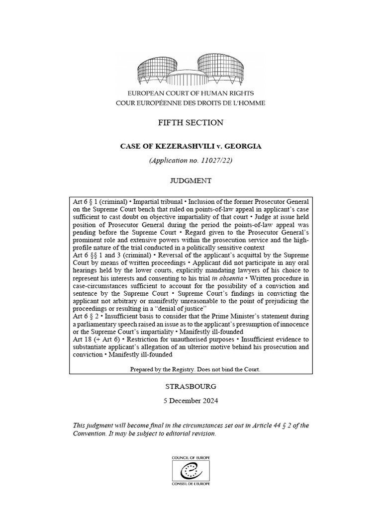 CASE OF KEZERASHVILI v. GEORGIA | PDF | Judgment (Law) | Prosecutor