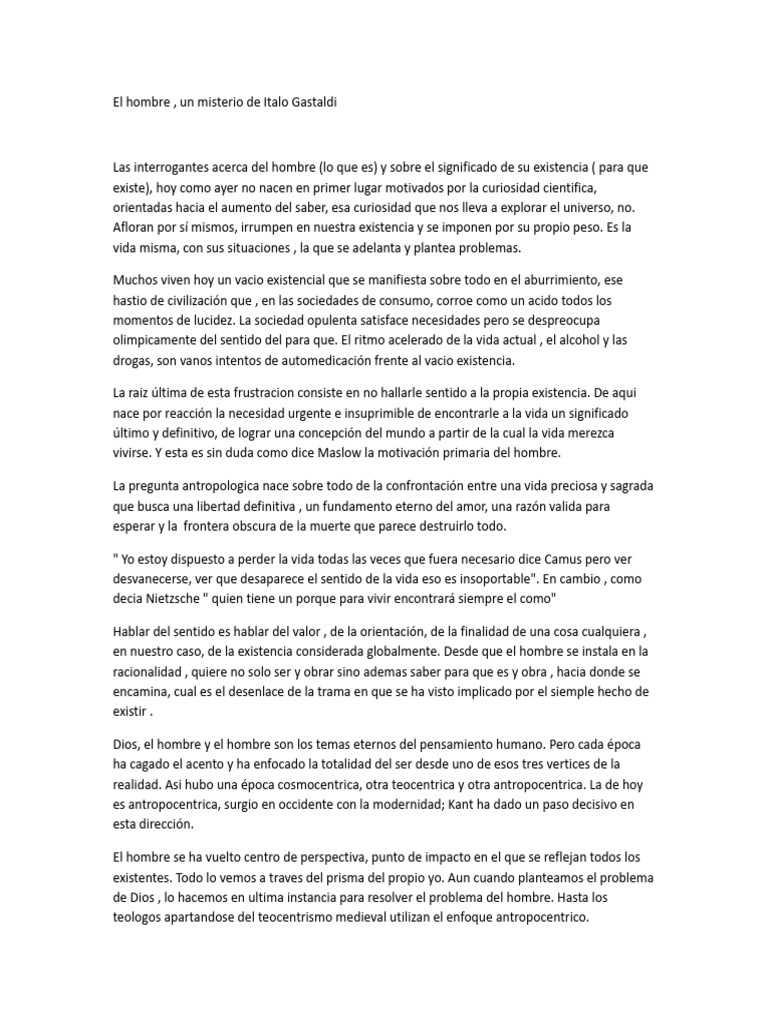 Italo Gastaldi Texto | PDF | Significado de la vida | Existencia