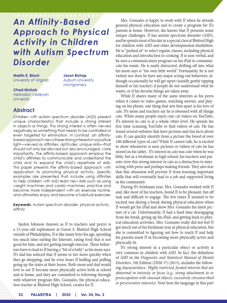 An Affinity-Based Approach To Physical Activity in Children With Autism ...