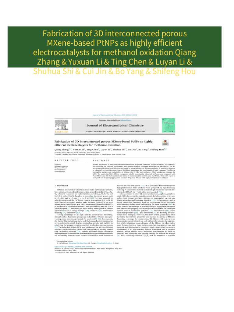 Fabrication of 3D interconnected porous MXene-based PtNPs as highly ... Fabrication of 3D interconnected porous MXene-based PtNPs as highly ...
