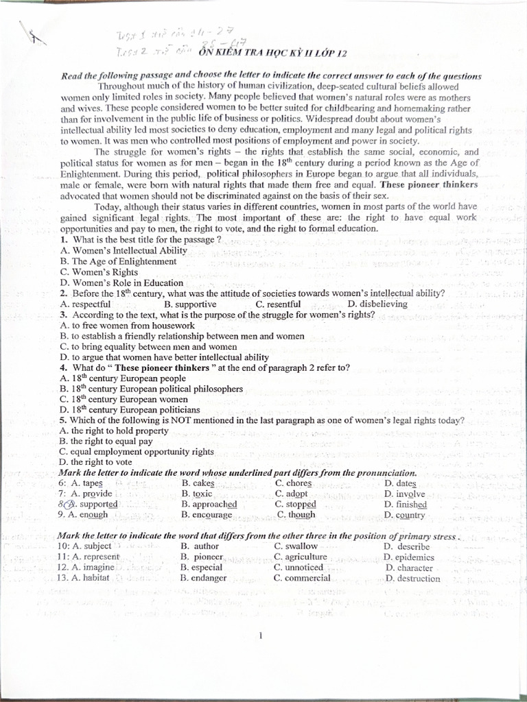 Mark The Letter To Indicate The Correct Answer To Each of The Following ...