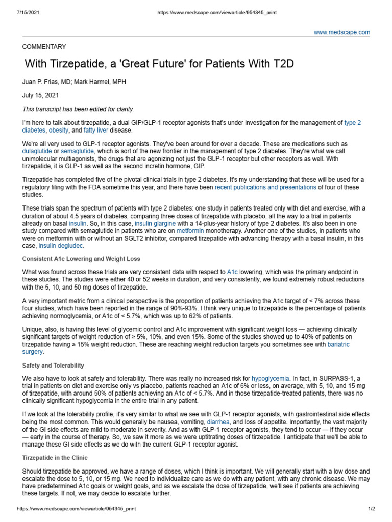 Tirzepatide: Promising T2D Treatment Insights | PDF | Medical ...