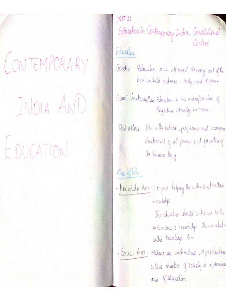Full Note 1ST Sem M1 Contemporary India and Education Cie Bed | PDF