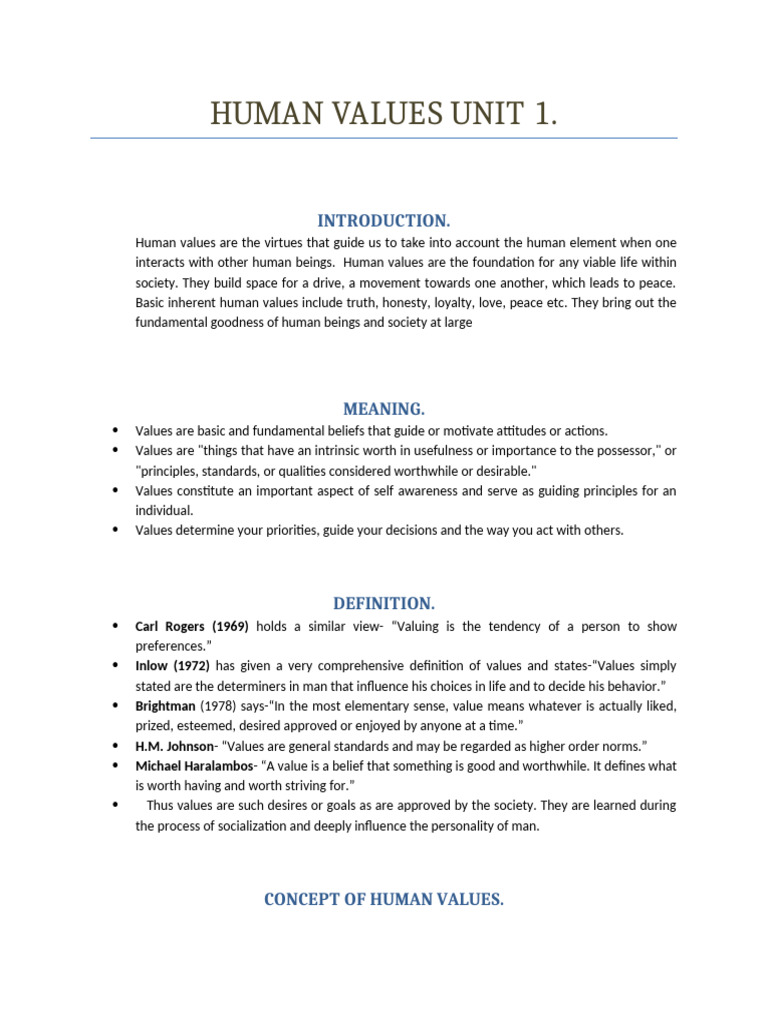 Human Values Unit 1 | PDF | Morality | Community