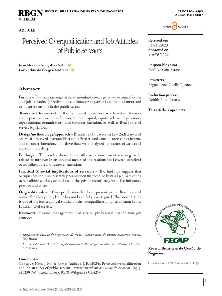 VRQLFCTN - Perceived Overqualification and Job Attitudes of Public ...