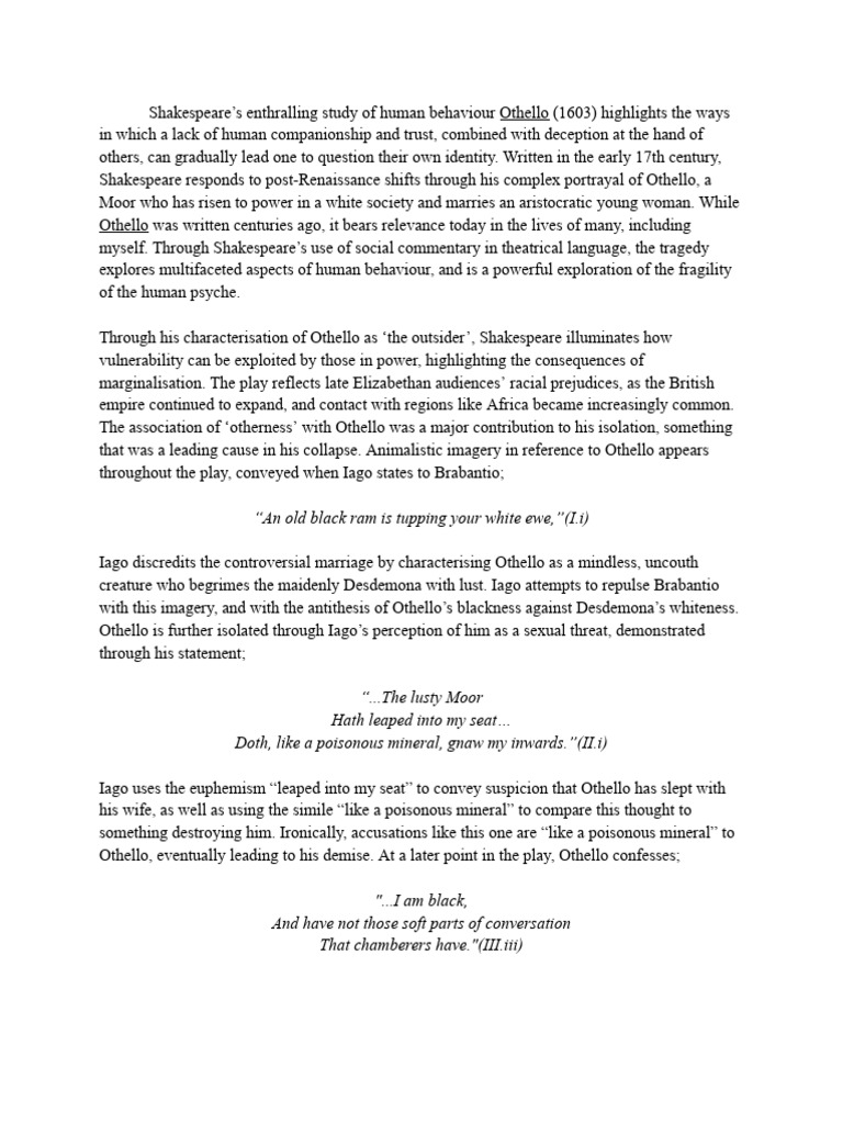 Othello Essay Full Marks 64e6dff34ff8b | PDF | Othello | Iago
