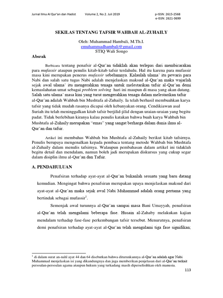 Sekilas Tentang Tafsir Wahbah Al Zuhaily | PDF