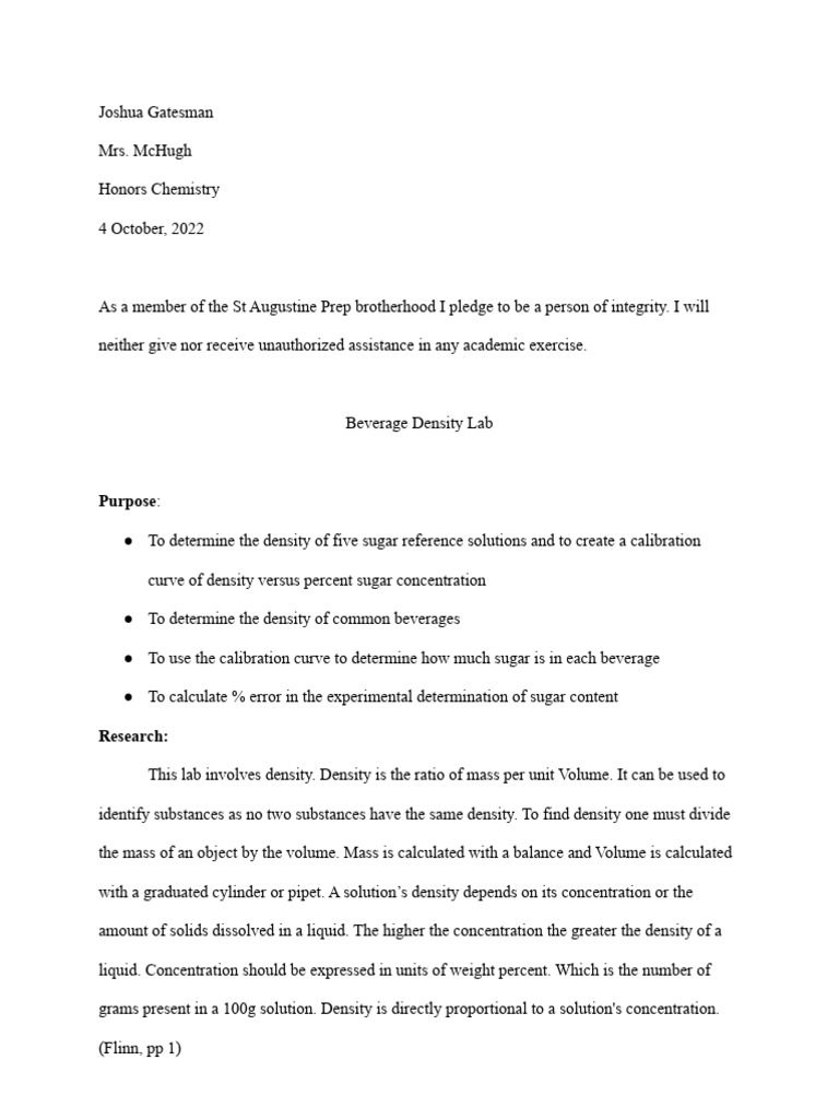 Beverage Density Lab | PDF | Density | Volume