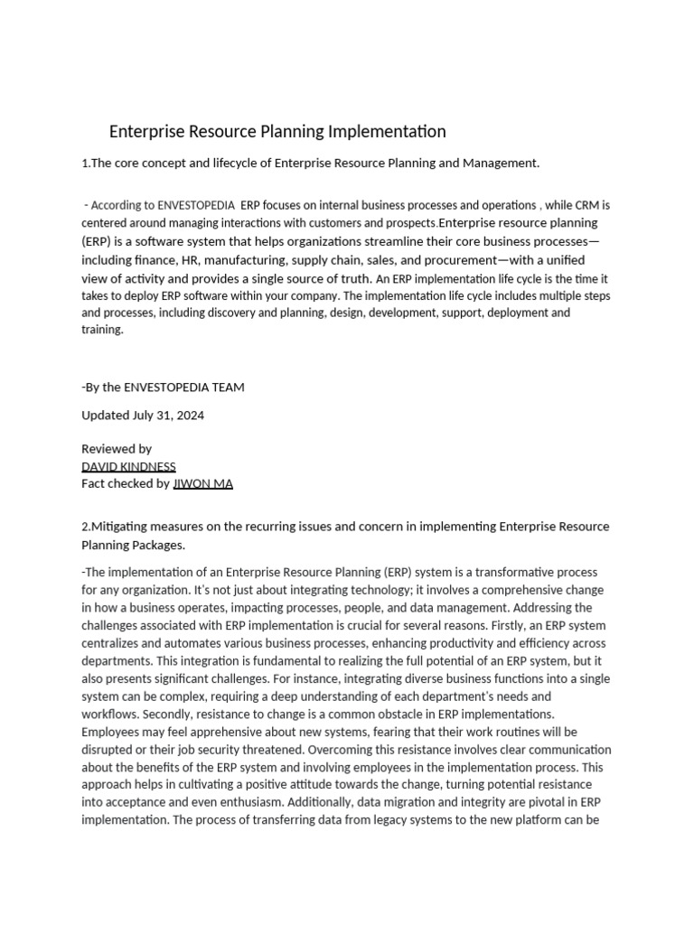 Enterprise Resource Planning Implementation | PDF | Enterprise Resource Planning | Product Lifecycle
