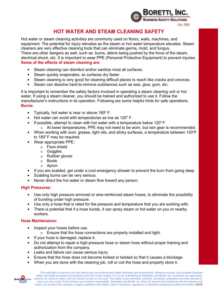 Hot Water and Steam Cleaning Safety Guide | PDF | Occupational Safety ...