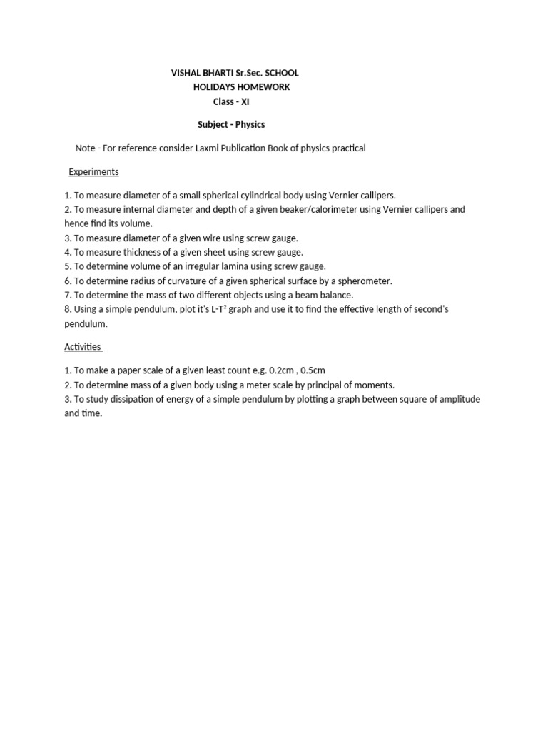 HHWW Class 11physics | PDF