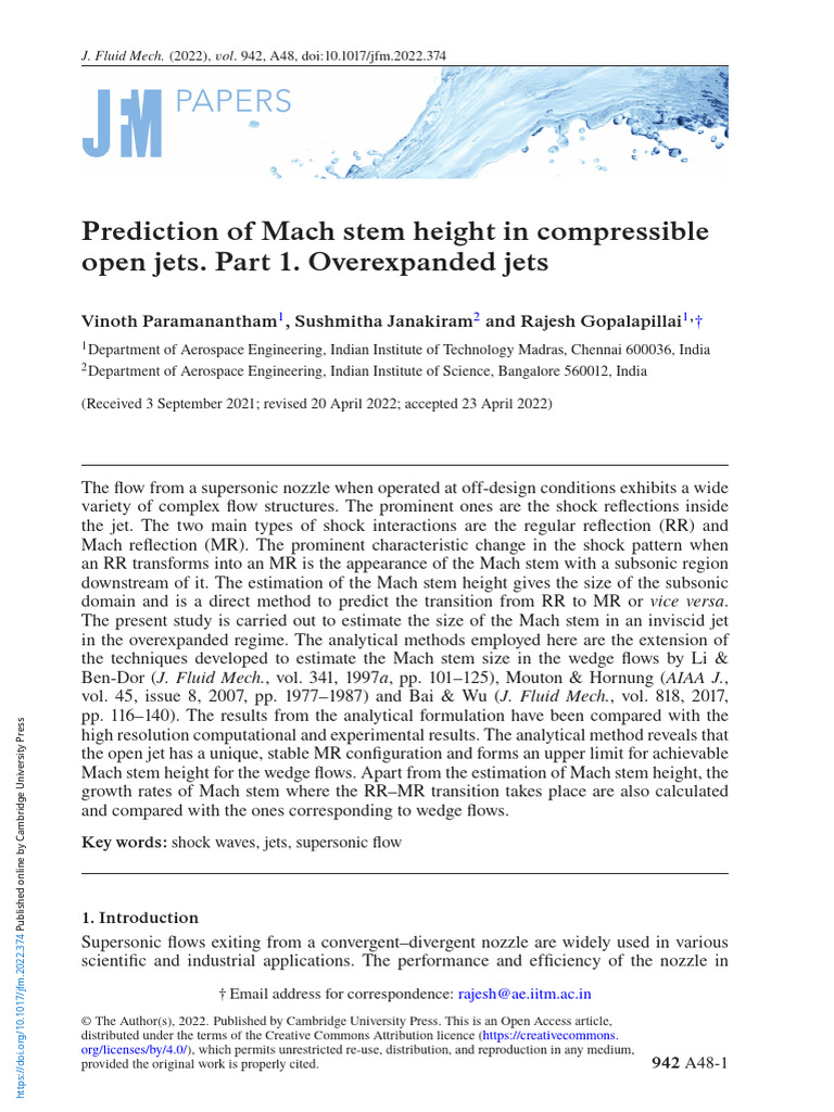 Prediction of Mach Stem Height in Compressible Open Jets Part 1 Overexpanded Jets | PDF | Shock ...