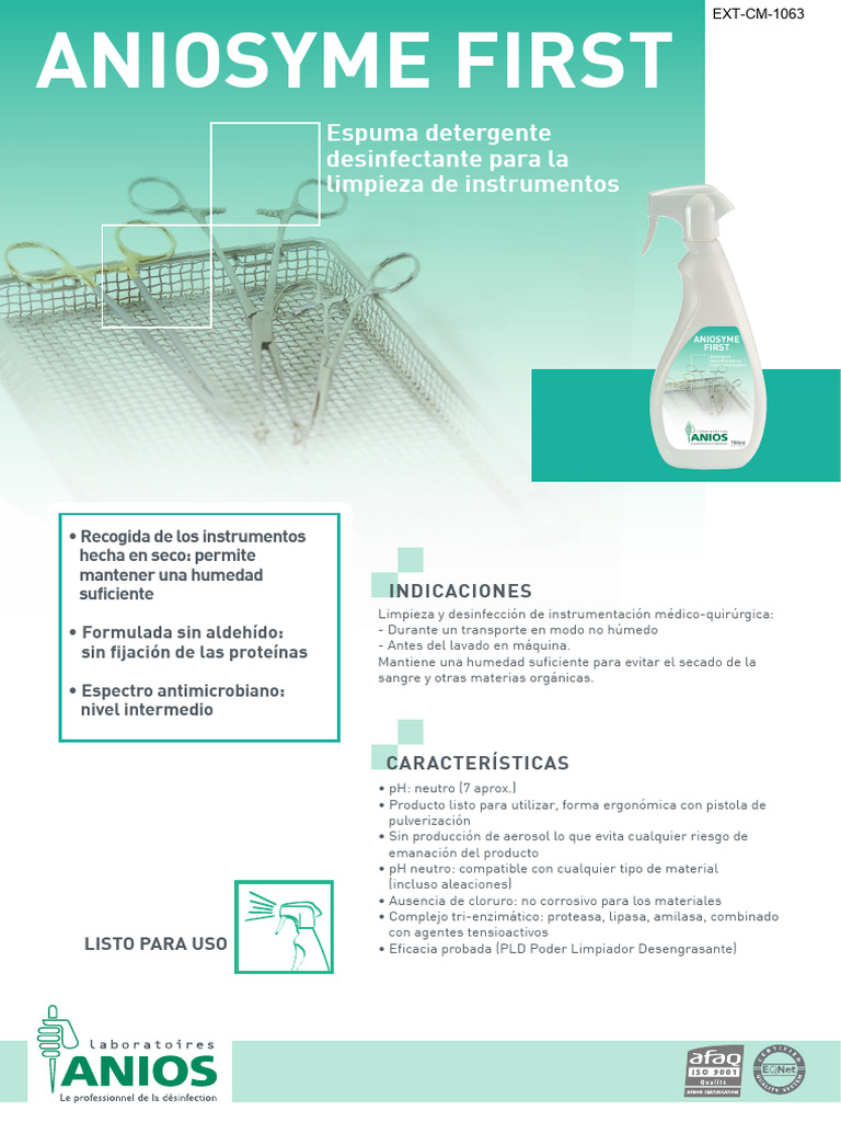 Espuma Desinfectante ANIOSYME FIRST | PDF | Sustancias químicas