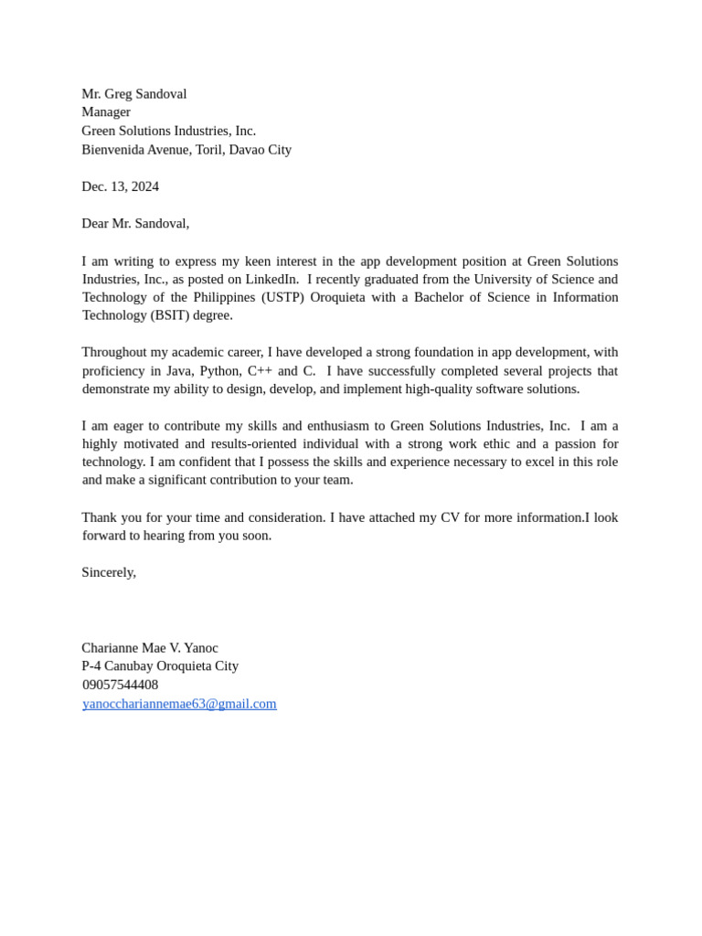 Charianne Mae V. Yanoc CV and CL BSIT 1-A | PDF