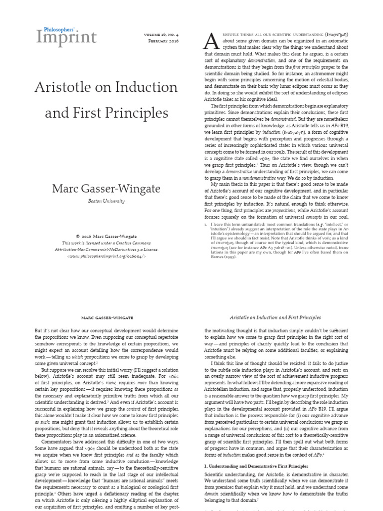 Aristotle on Induction and First Principles | PDF | Knowledge ...