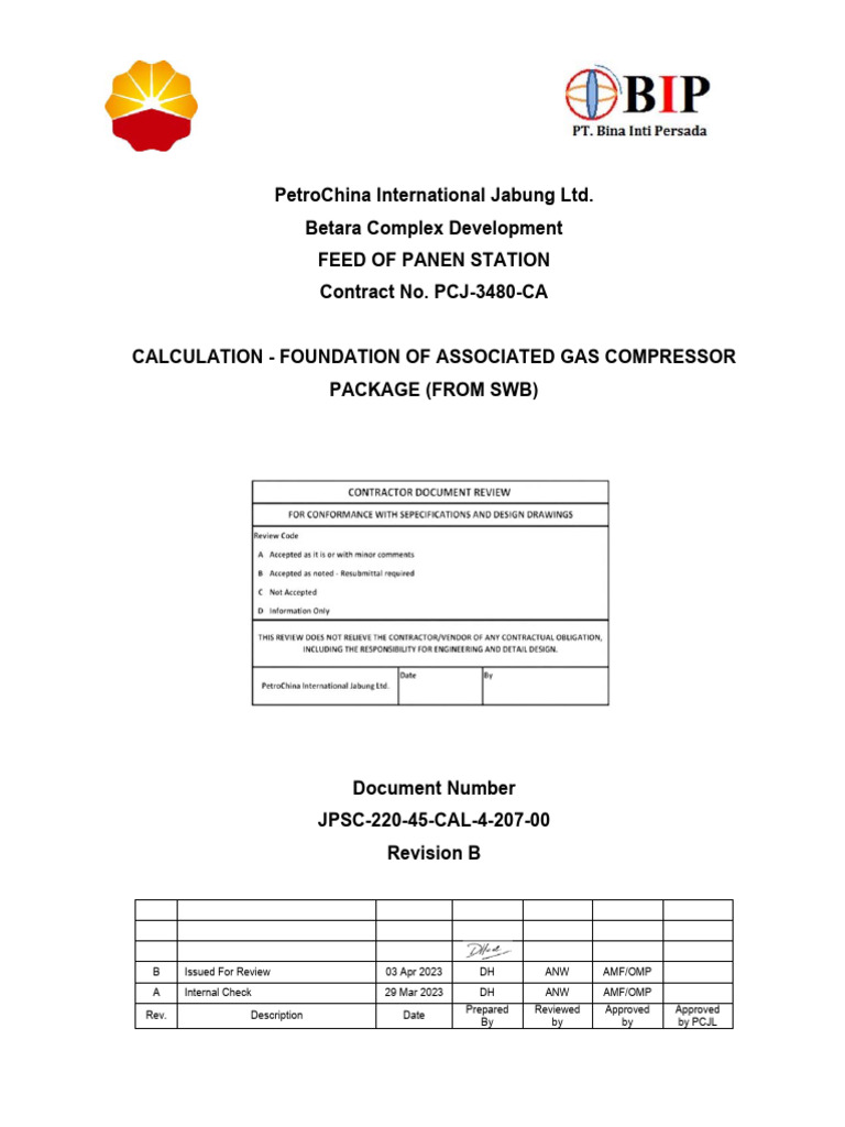 Foundation Calculation for AG Compressor | PDF | Concrete | Strength Of ...