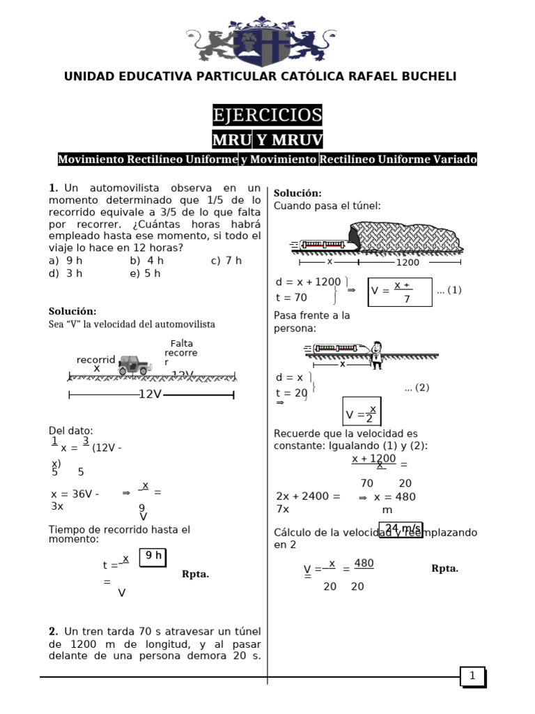 MRU y MRUV Ejercicios Resueltos | PDF | Mecanica clasica | Velocidad