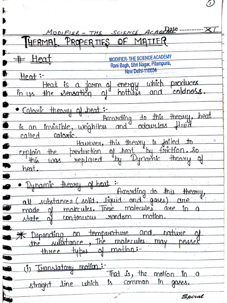Thermal Properties of Matter Class 11th Notes Physics | PDF