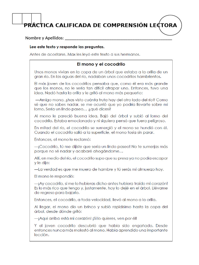 Práctica de Comprensión Lectora 6 | PDF