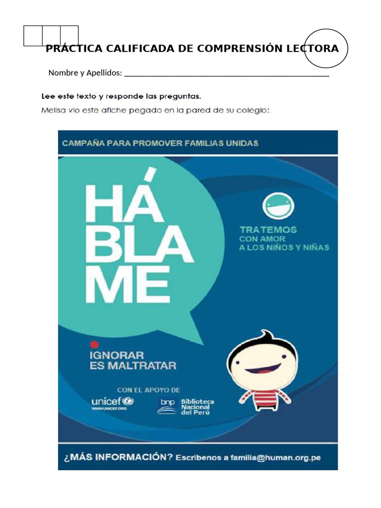 Práctica de Comprensión Lectora 1 | PDF