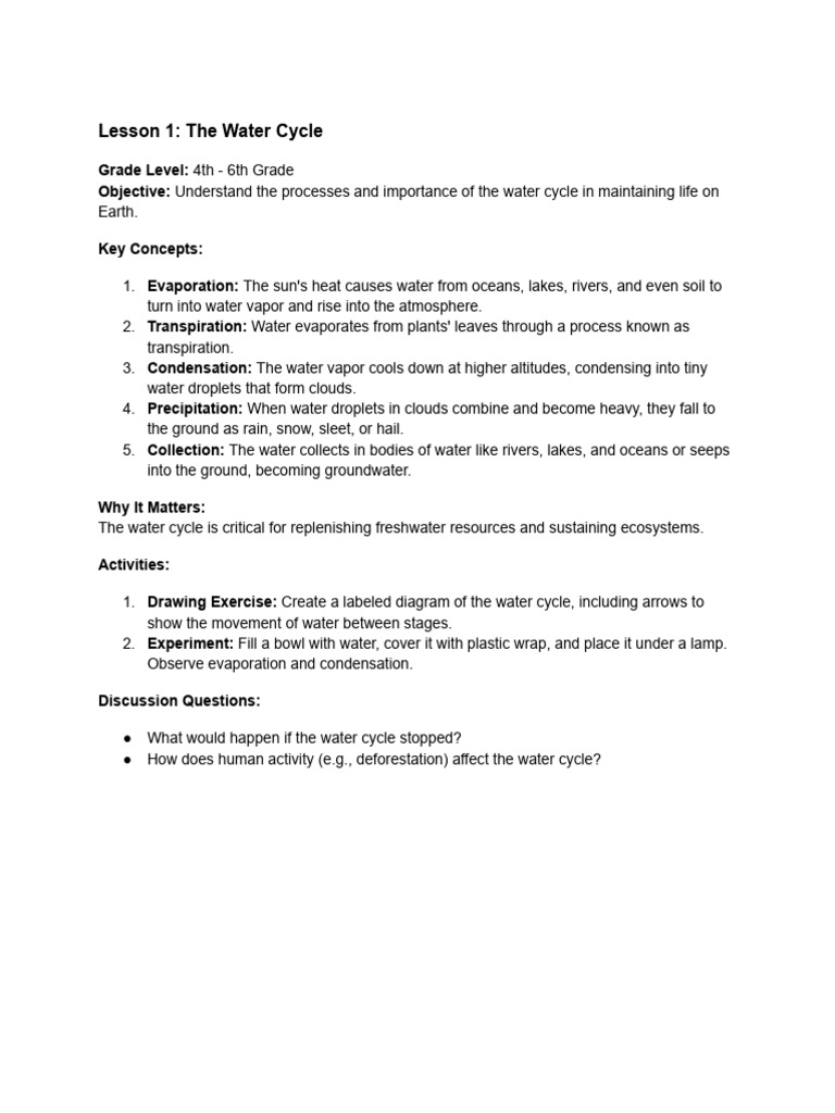 Lesson 1 - The Water Cycle | PDF