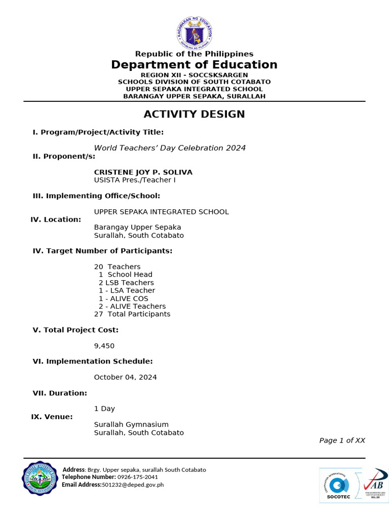 World Teachers Day-Activity Design | PDF