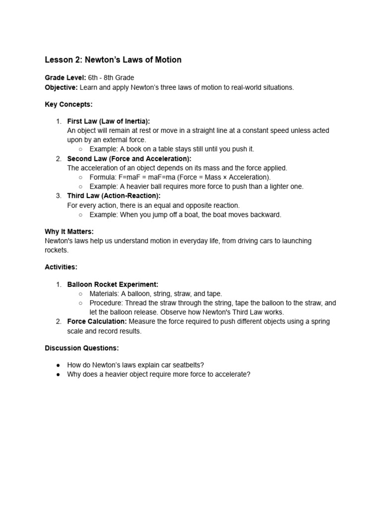 Lesson 2 - Newton's Laws of Motion | PDF