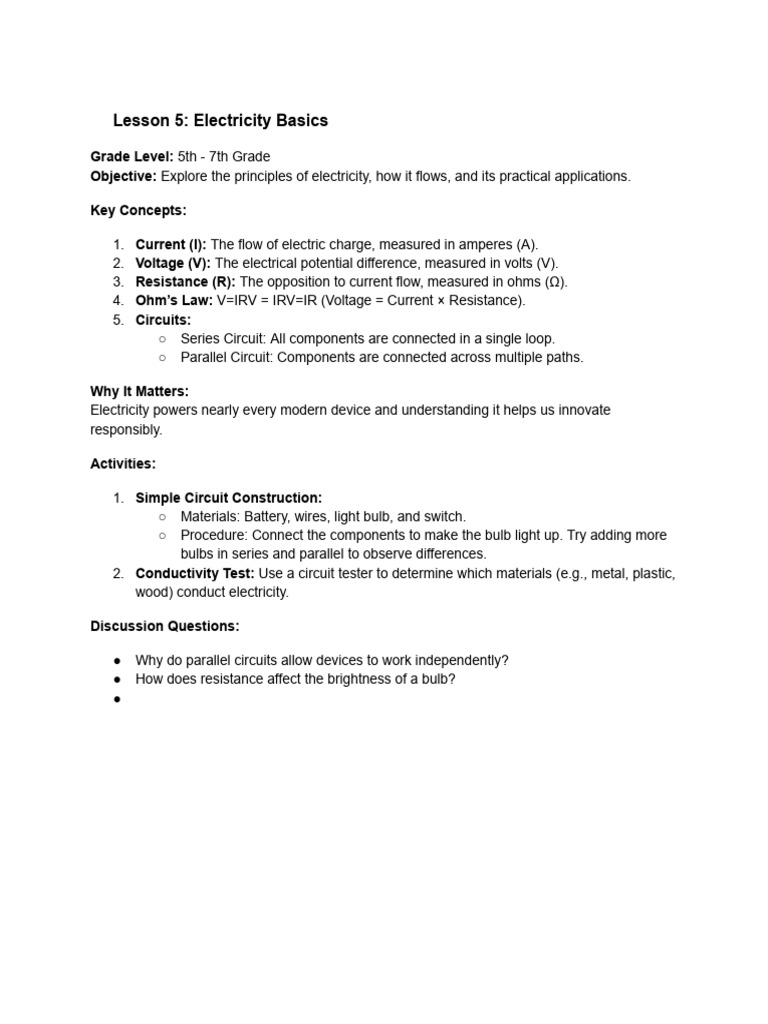 Understanding Electricity for Grades 5-7 | PDF