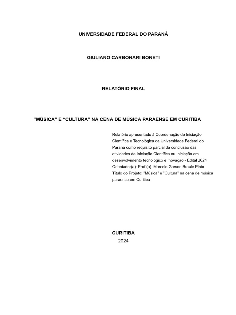 Relatório Final IC 2023 | PDF | Etnografia | Sociologia