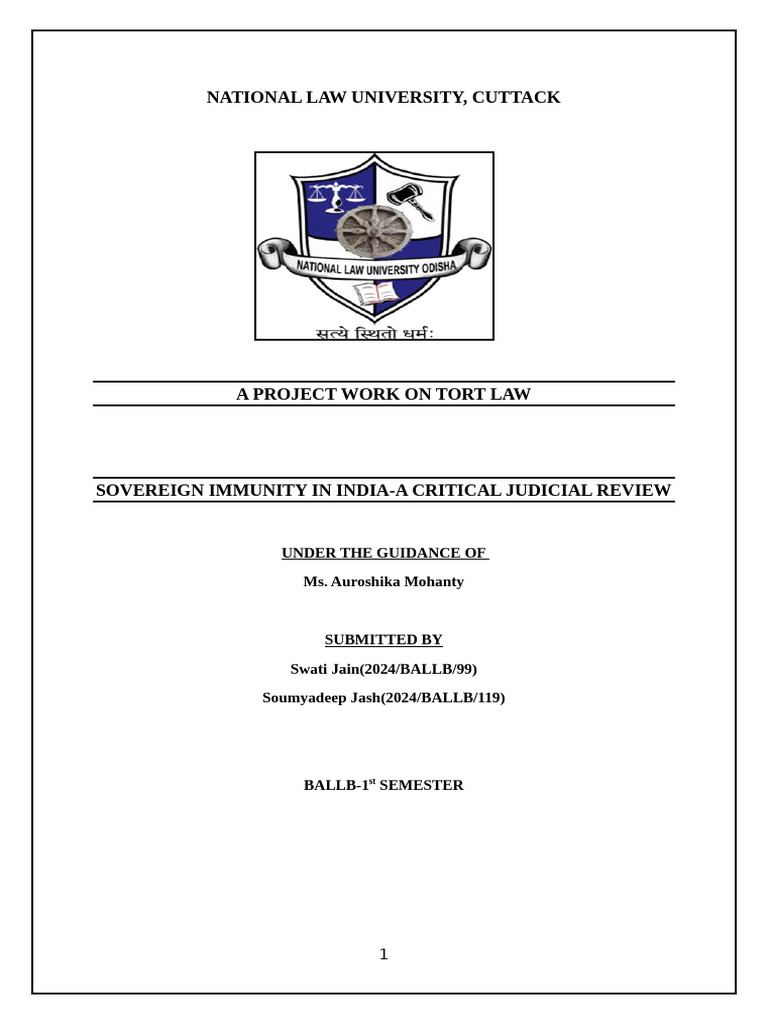 Sovereign Immunity in India-A Critical Judicial Review | PDF ...