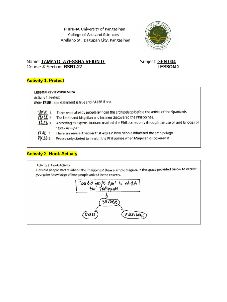 Tamayo, Ayessha Reign D. - BSN1-27 (Gen 004 - Lesson 2) | PDF