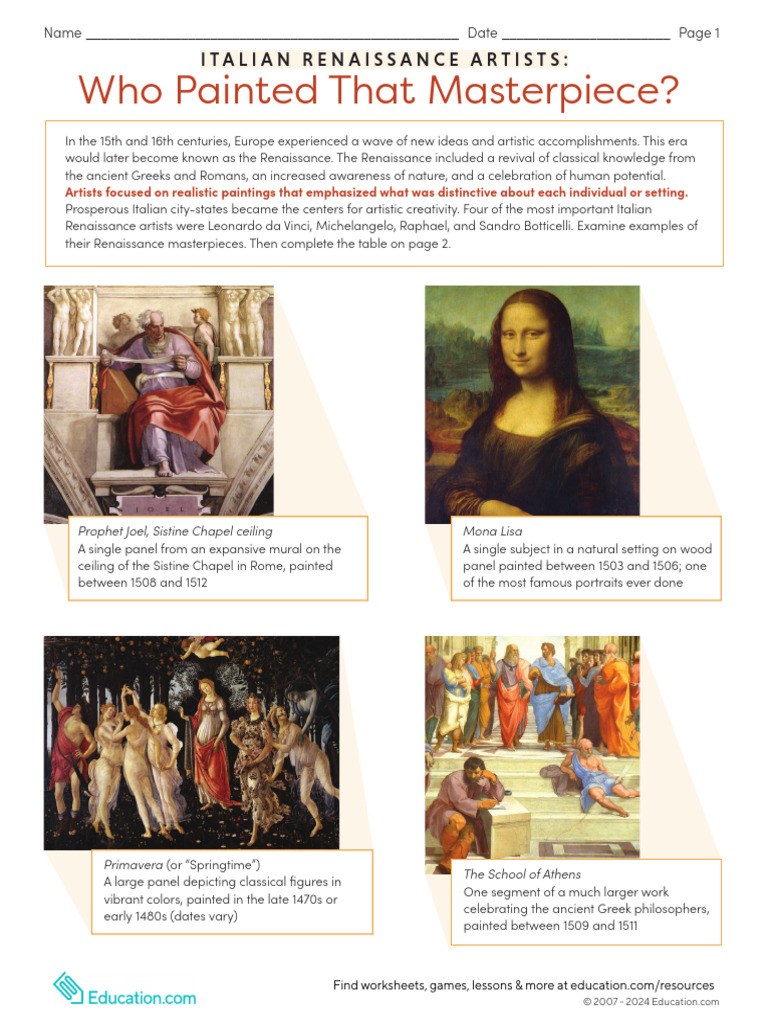 Italian Renaissance Artists Who Painted That Masterpiece | PDF ...
