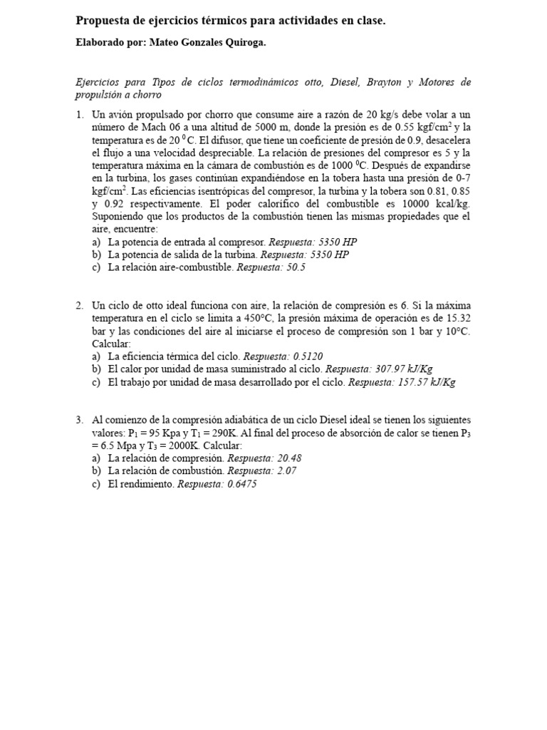 Propuesta de Ejercicios Térmicos para Actividades en Clase | PDF | Vapor | Cogeneración