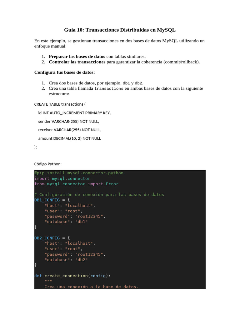 Transacciones Distribuidas en MySQL | PDF | Bases de datos | Mi sql