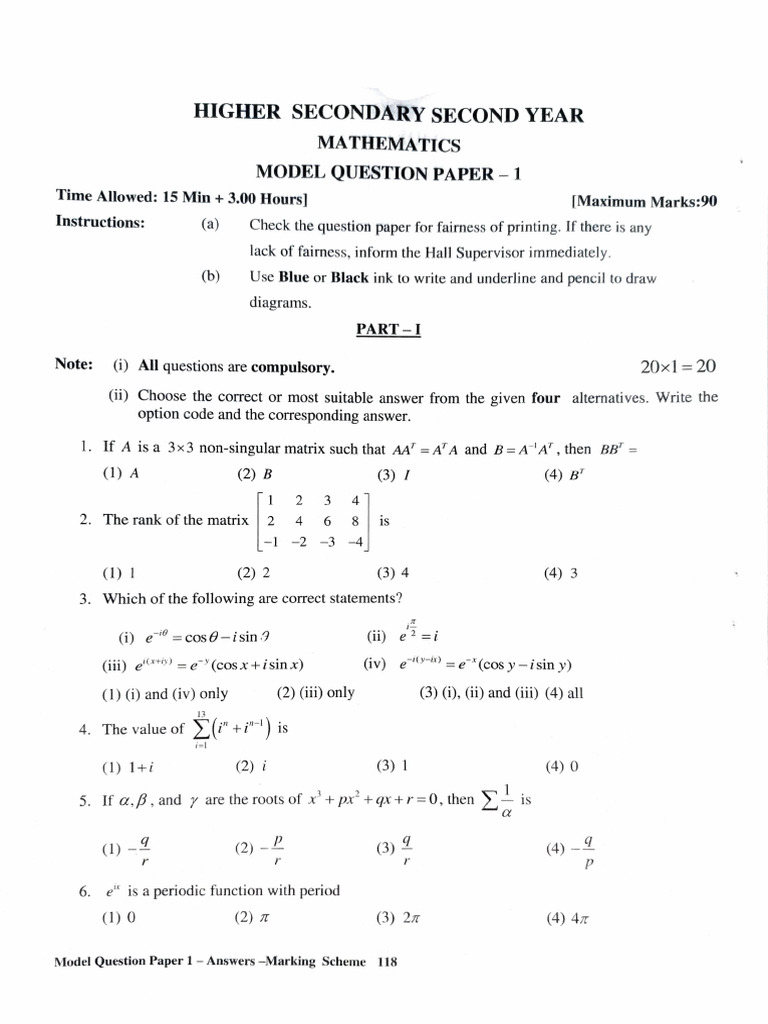 12th Model Q-Paper - 1 | PDF | Equations | Mathematics