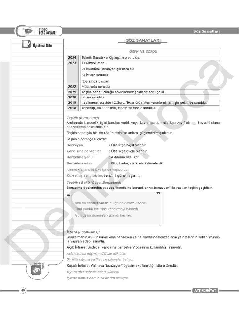 Edebi Sanatlar PDF 2025 AYT Edebiyat | PDF