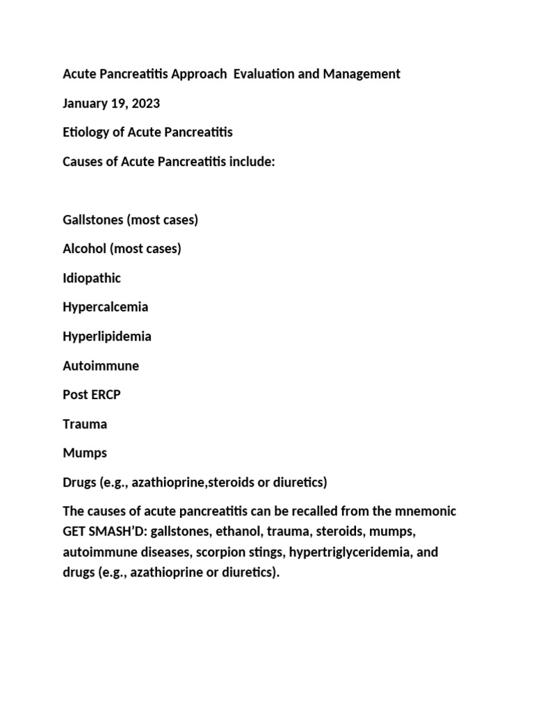 Acute Pancreatitis: Causes and Management | PDF | Medical Specialties ...