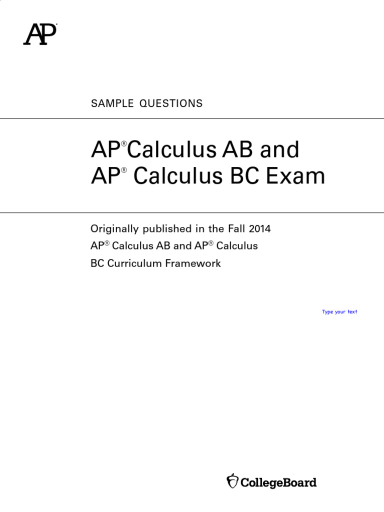 Sample Questions AP Calculus Ab and BC Exams | PDF | Integral ...