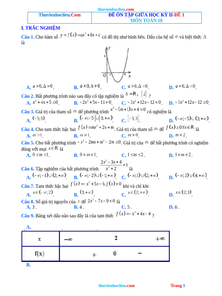 Bo de Thi Giua HK2 Toan 10 CTST | PDF