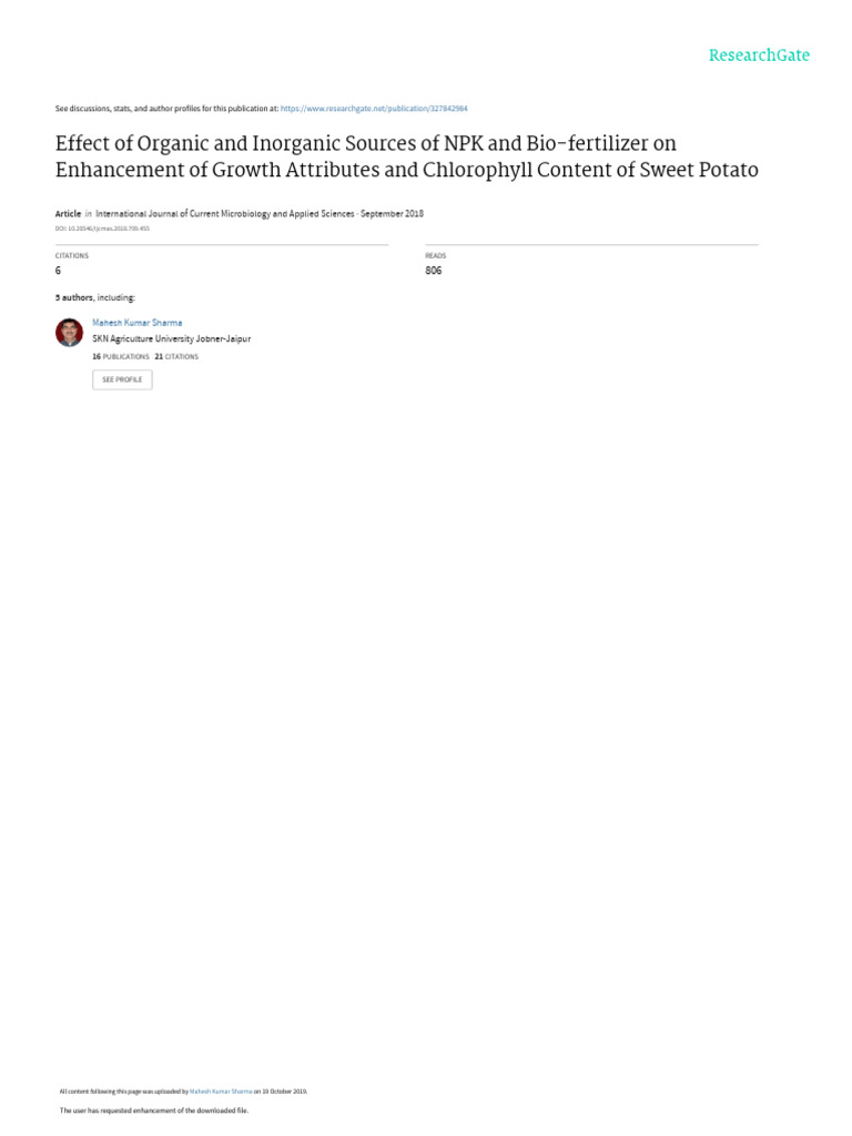 Effect of Organic and Inorganic Sources of NPK and Bio-Fertilizer On Enhancement of Growth ...