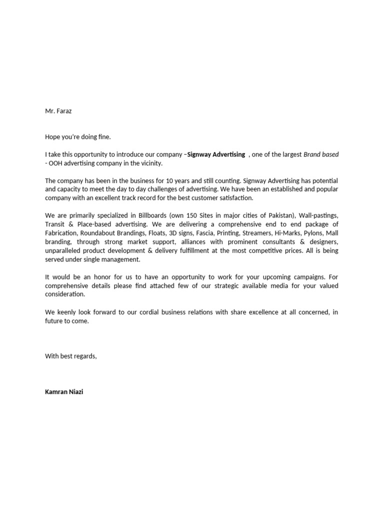 Company Introduction Letter Signway Advertising | PDF