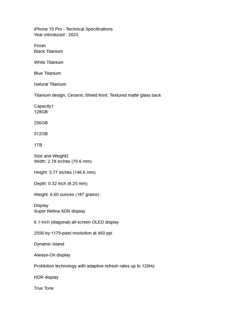iPhone 15 Pro Technical Specifications | PDF | Recycling | Image ...